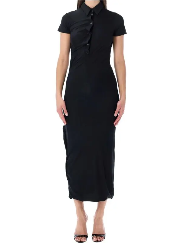 Ottolinger Short Sleeve Knotted Polo Shirt Dress - Black