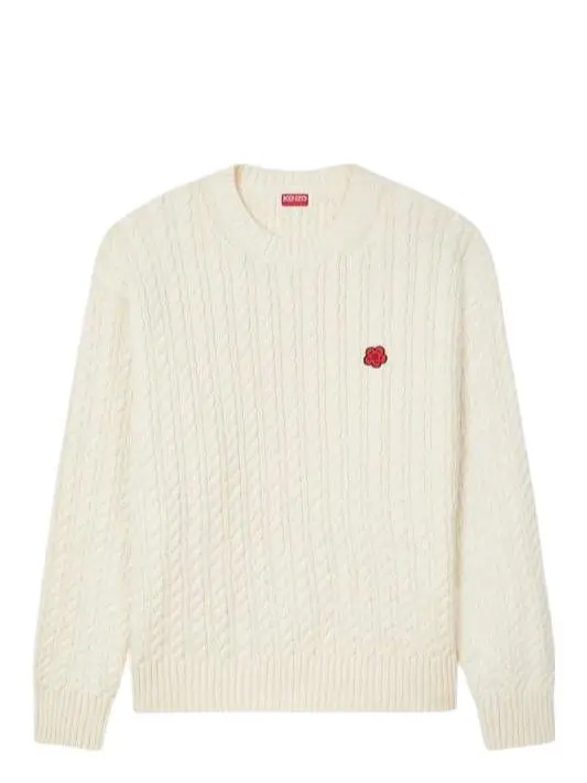 Kenzo Boke Flower Embroidered Cotton Wool Knit Jumper - Off White