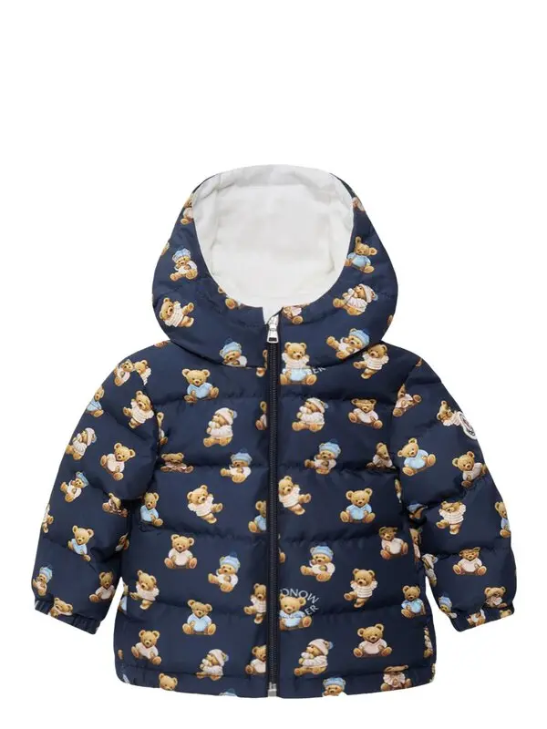Moncler Semenat Hooded Down Jacket With Graphic Print - Blue