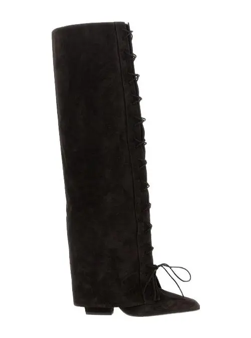 Paris Texas Jane Fold Over Lace-up Boots - Black