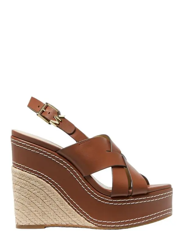 Michael Kors Nora Wedge Sandals With Buckle Closure - Luggage