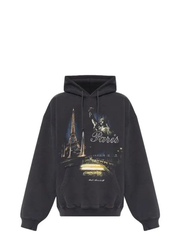Vetements Graphic Printed Drawstring Hoodie - Black