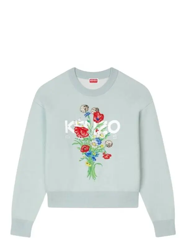 Kenzo Archive Bouquet Embroidered Jumper In Cotton Wool - Green
