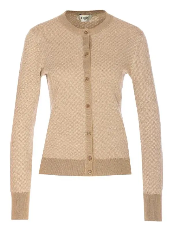 Fendi Crewneck Buttoned Knitted Cardigan - Nude