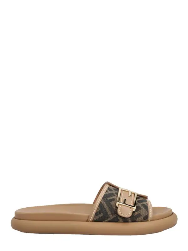 Fendi Wide-band Flat Slides With Ff Baguette Buckles - Brown