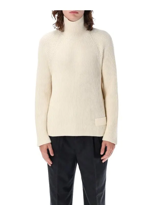 Ami High Neck Ribbed Jumper - White