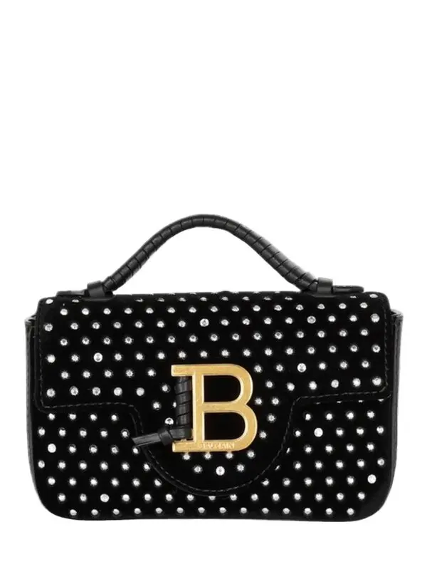 Balmain B-buzz Mini Velvet Crystal Embellished Bag - Black