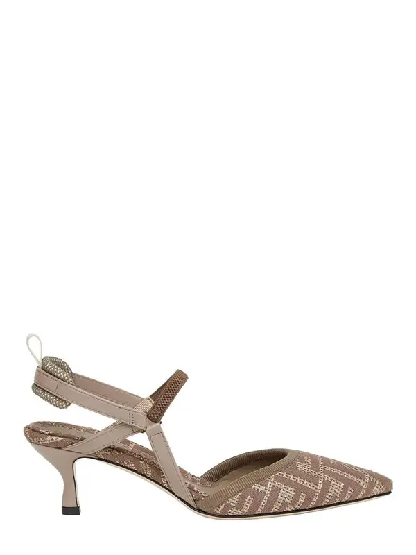 Fendi Logo Jacquard Slingback Pumps - Brown