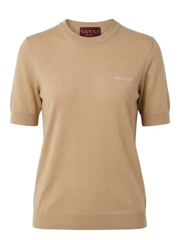 Gucci Logo Intarsia Knit Top - Light Brown