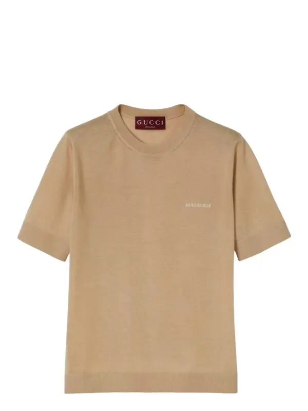 Gucci Logo Intarsia Knit Top - Light Brown