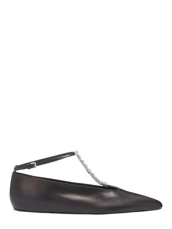 JIL SANDER Embellished Ankle Strap Ballerina Flats - Black