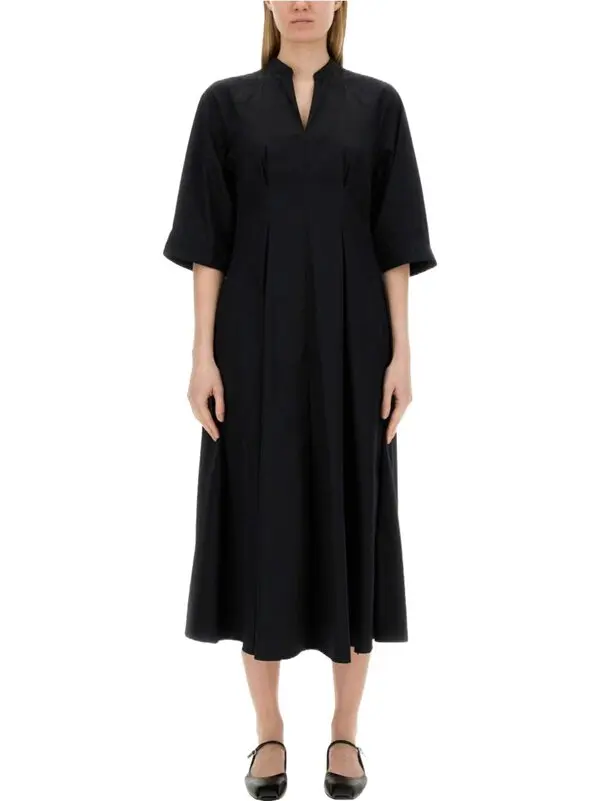 Aspesi Midi Dress With Pleats And Pocket Detail - Black