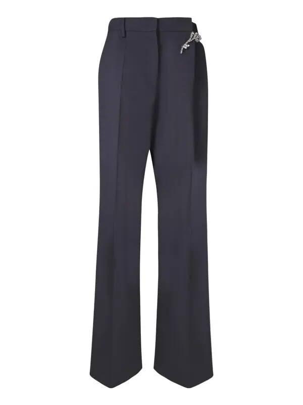 Prada High-waisted Tailored Trousers With Jewel Brooch Detail - Blue