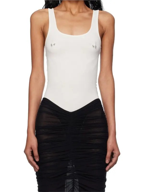 MUGLER Scoop-neck Embellished Bodysuit - Black