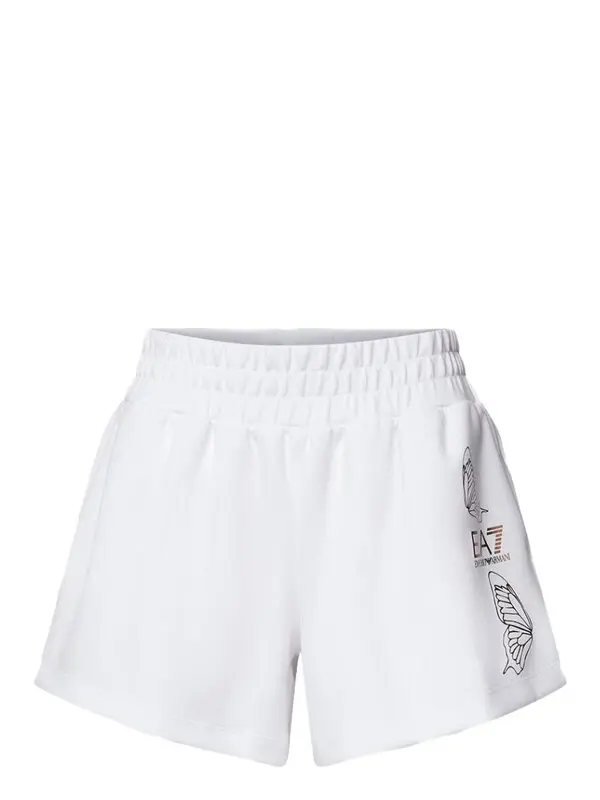 EA7 Logo Printed Elastic Waist Shorts - White