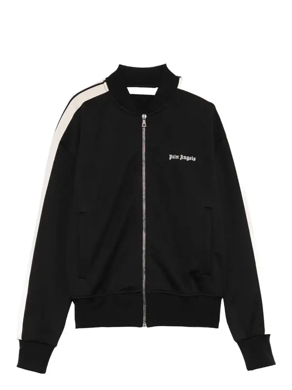 Palm Angels Logo Embroidered Zip-up Jacket - Black
