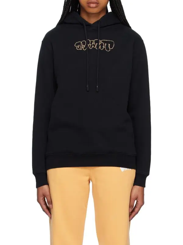 Off-White Logo-embroidered Cotton Hoodie - Black