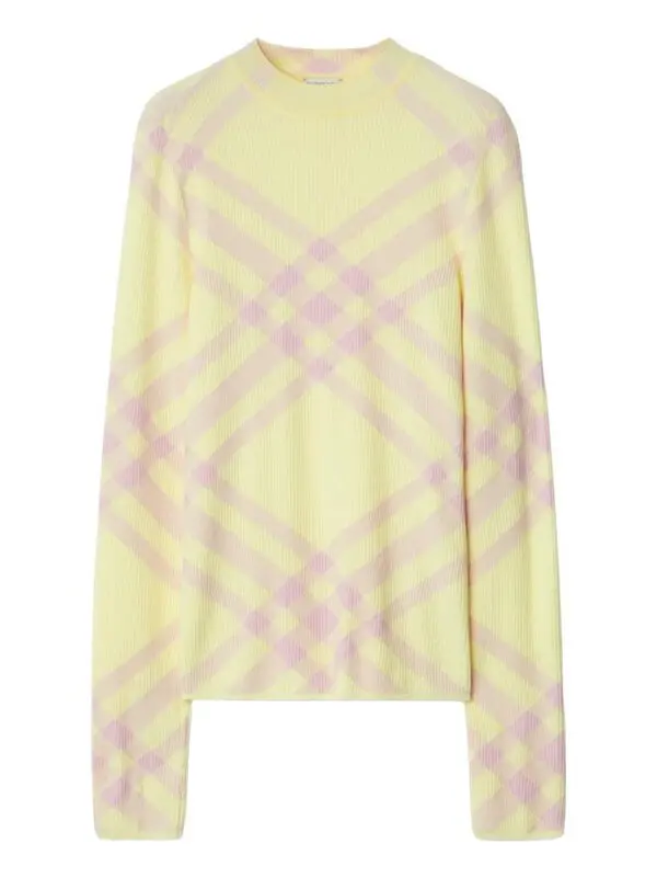 Burberry Check-pattern Ribbed-knit Crewneck Jumper - Nude