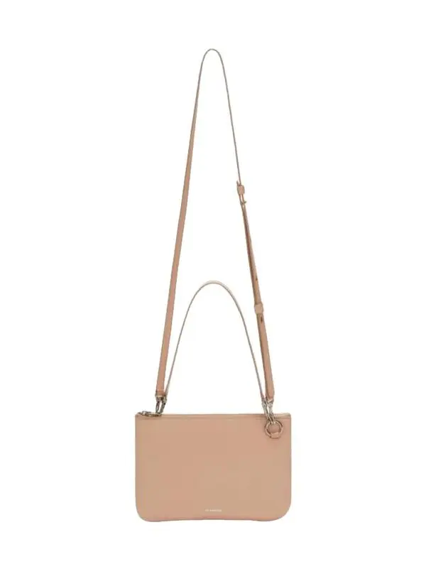 JIL SANDER Logo Embossed Medium Shoulder Bag - Nude