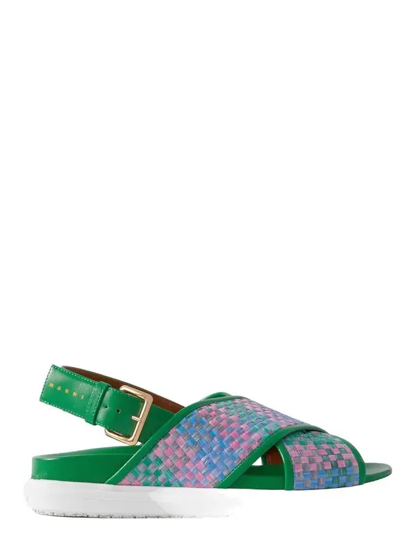 Marni Round Toe Flat Sandals With Logo Detail - Multicolor
