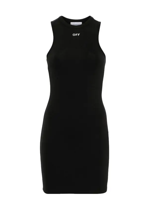 Off-White Sleeveless Mini Dress With Logo Detail - Black
