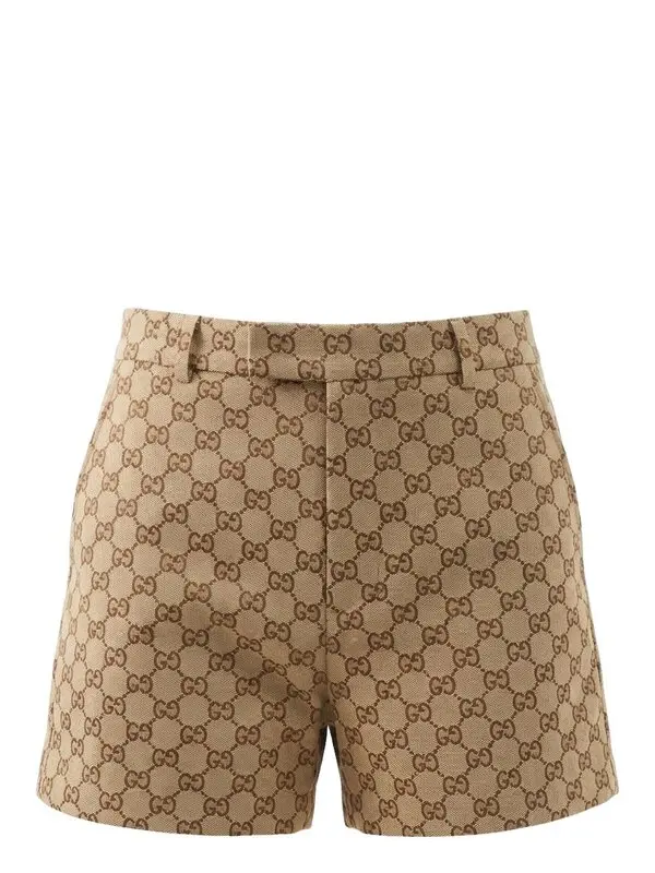 Gucci Gg Monogram Shorts - Camel And Ebony