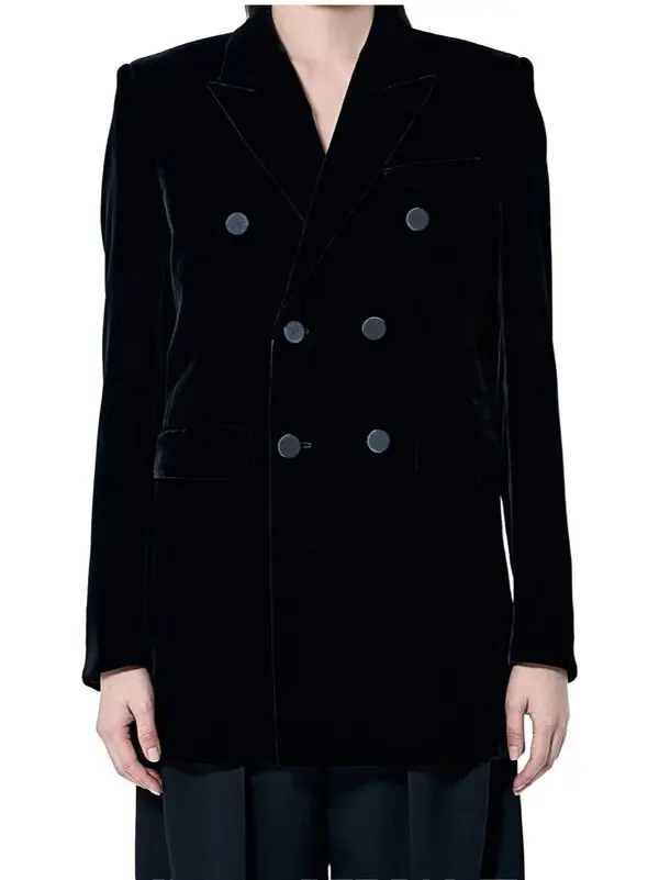 Saint Laurent Double-breasted Velvet Jacket - Black