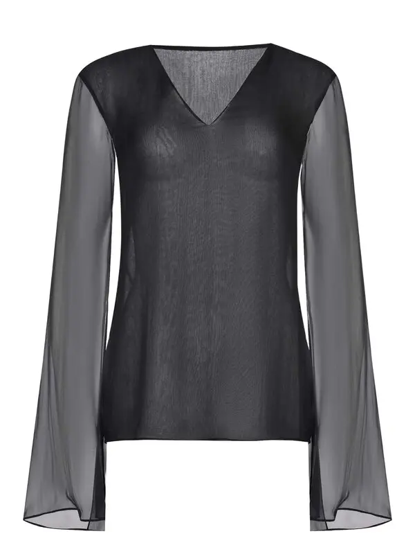 Alberta Ferretti V-neck Long Sleeve T-shirt - Black