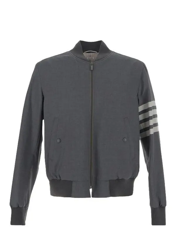 Thom Browne 4-bar Zipped Bomber Jacket - Medium Gray