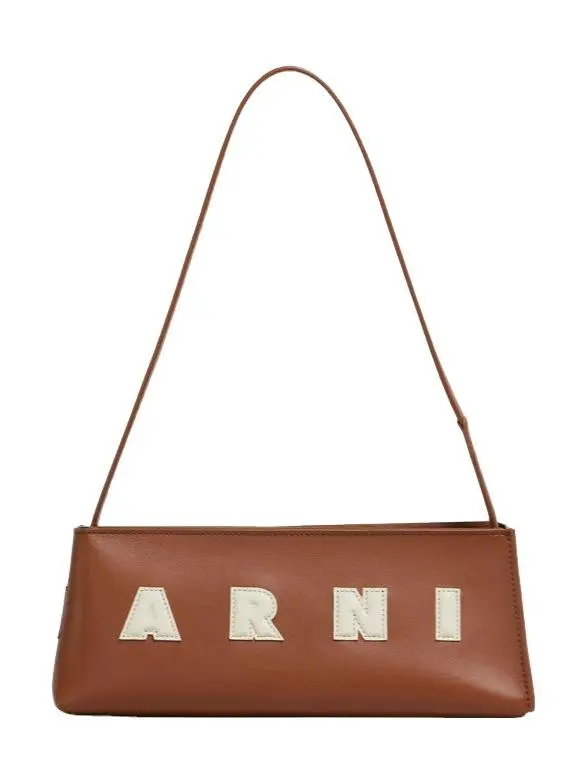 Marni Logo Patch Shoulder Bag - Mocha/ivory