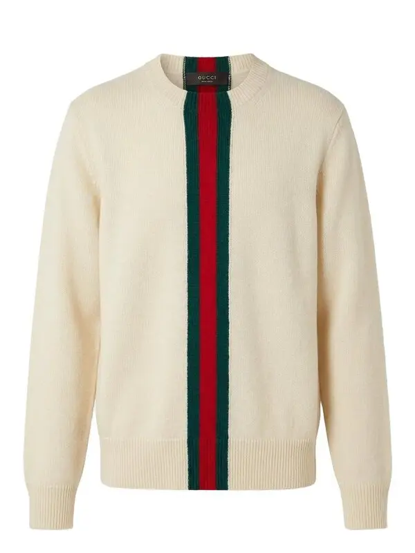 Gucci Knit Wool Sweater With Web Intarsia - Ivory
