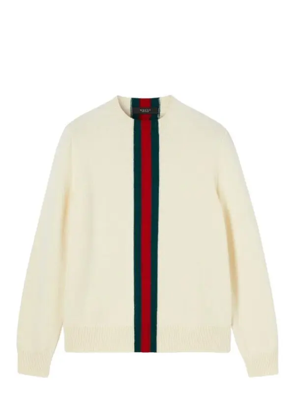 Gucci Knit Wool Sweater With Web Intarsia - Ivory