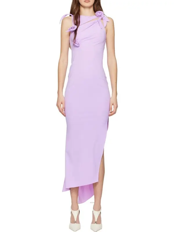 Coperni Sleeveless Midi Dress With Floral Decorations And Tie Details - Pink