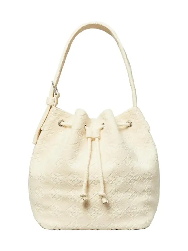 Tory Burch Textured Monogram Bucket Bag - Pearly