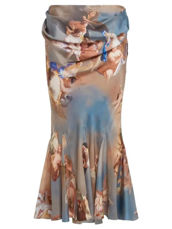 Balmain Baroque Print Silk Midi Dress - Gray