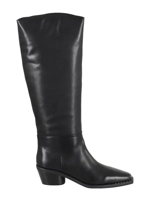 Ash Square Toe Boots With Block Heel And Side Zip - Black