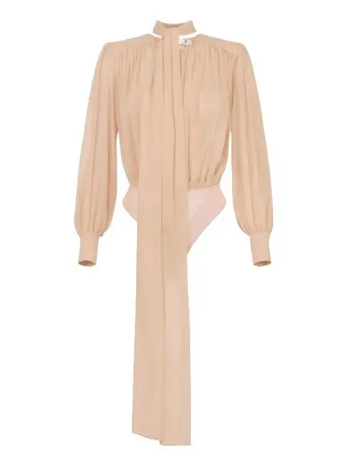 Elisabetta Franchi Silk Georgette Bodysuit With Sash - Nude