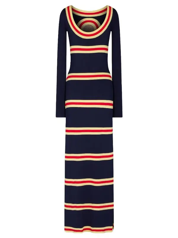 Rabanne Long Sleeve Striped Maxi Dress With Slit - Black