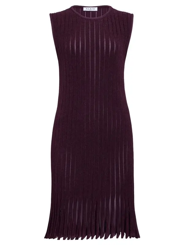 Alaïa Sleeveless Striped Knit Dress - Burgundy