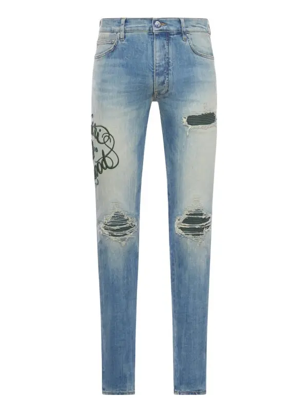 Amiri Distressed Straight Leg Jeans - Storm Indigo