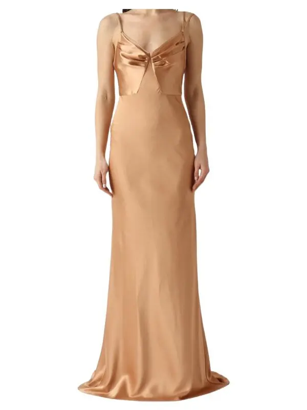 Elisabetta Franchi Draped Satin Maxi Dress - Nude