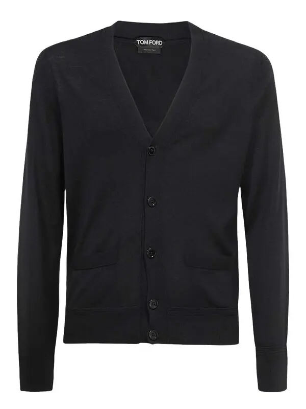 TOM FORD V-neck Cardigan With Rib Details - Black