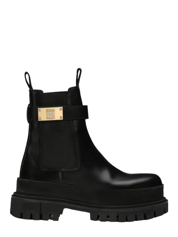 Dolce & Gabbana Logo Buckle Ankle Boots - Black