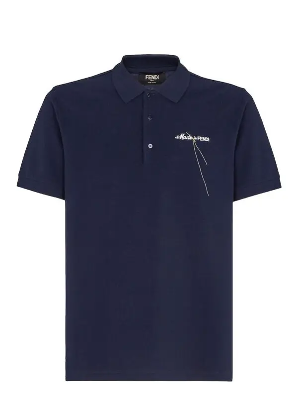 Fendi Logo Embroidered Short-sleeved Polo Shirt - Blue