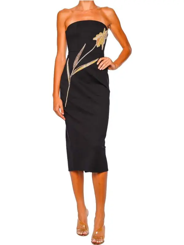 Staud Embroidered Strapless Midi Dress - Night Iris