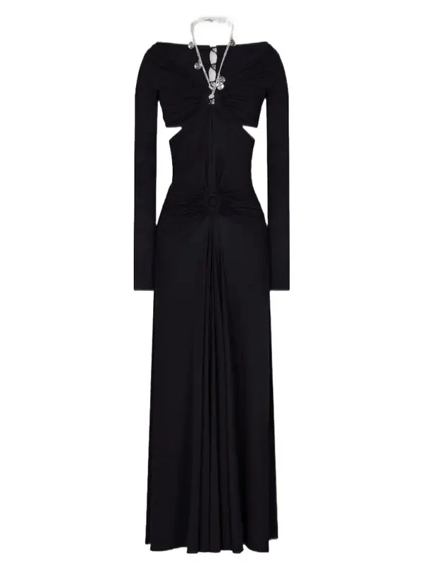 Rabanne Ruched Chain Embellished Maxi Dress - Black