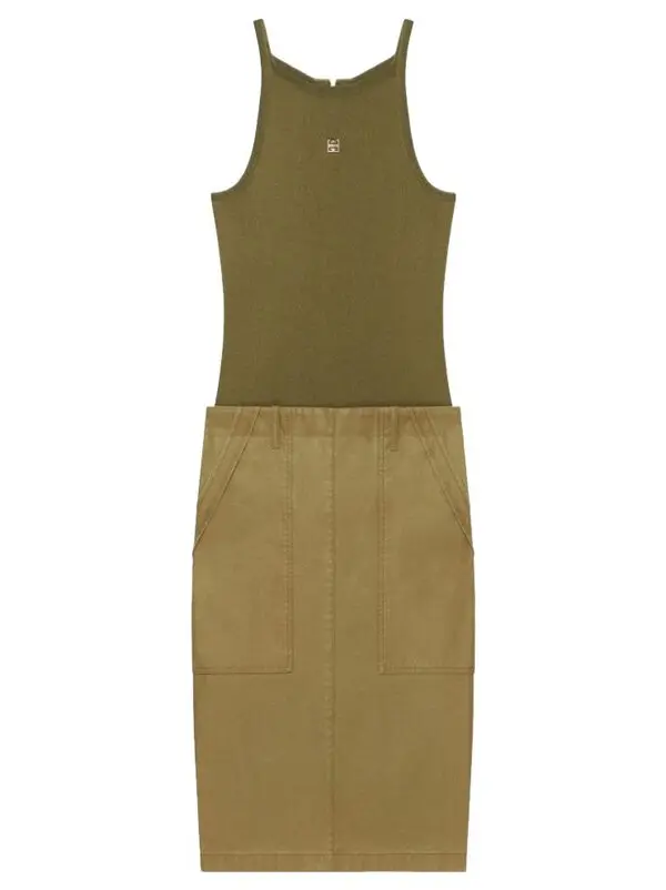 Givenchy Cargo Dress In Mixed Knit And Canvas - Olive Green