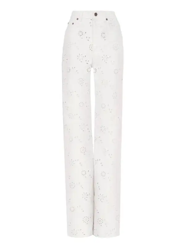 Chloé Embroidered Cropped Jeans - White