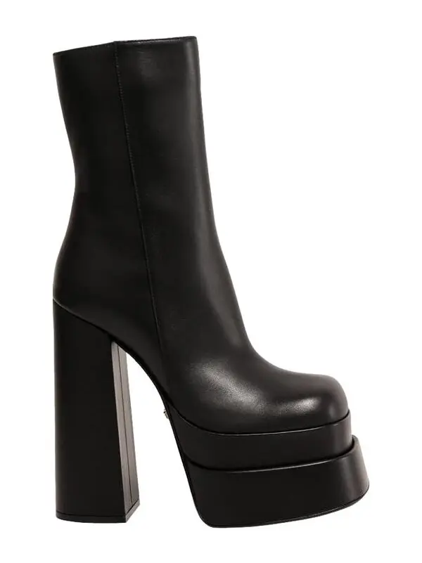 Versace Block Heel Platform Ankle Boots - Black