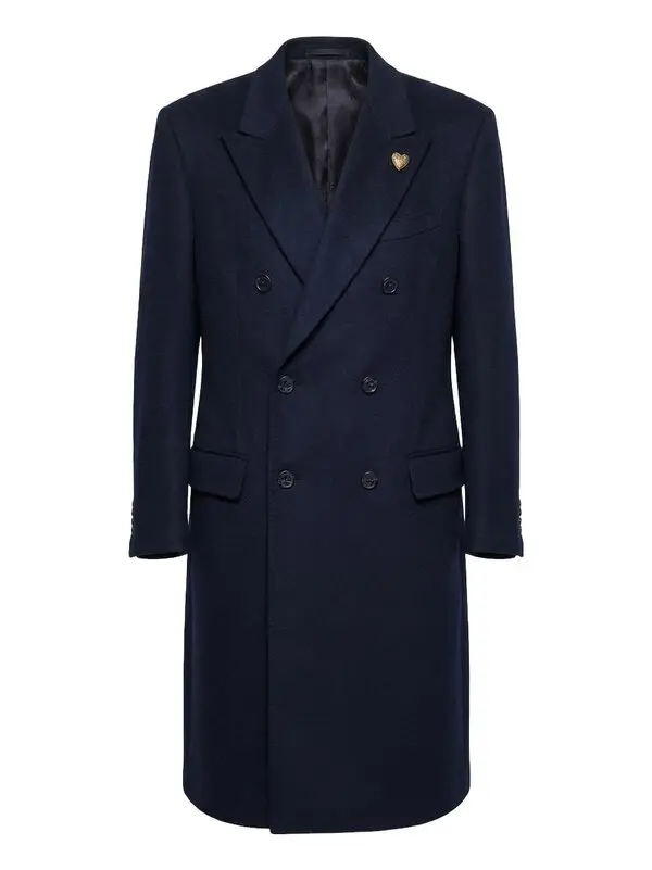 Gucci Double-breasted Light Cashmere Coat With Peak Lapel - Dark Blue
